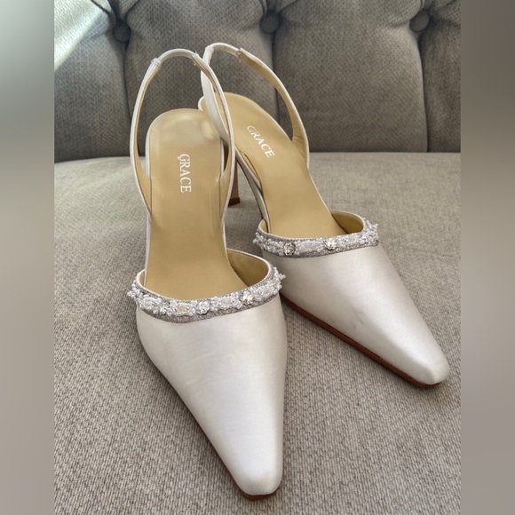 Grace | Shoes | Grace Beaded Satin Ivory Slingback Wedding ...